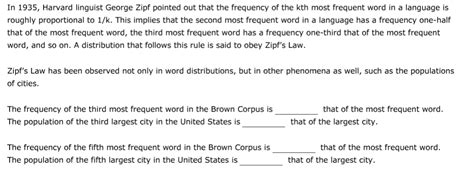 Solved In 1935 Harvard Linguist George Zipf Pointed Out