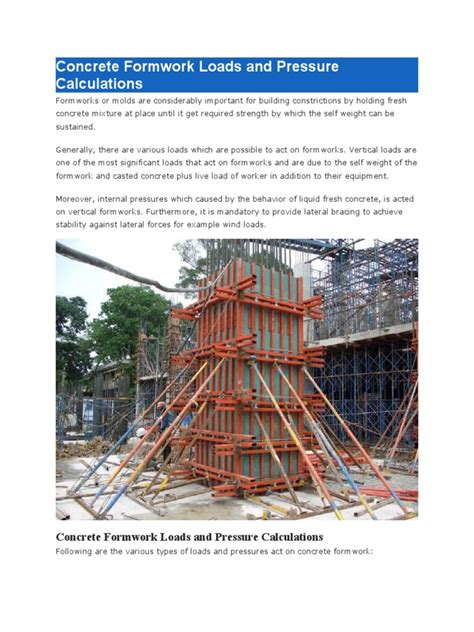 Concrete Formwork Loads And Pressure Calculations Pdf Concrete