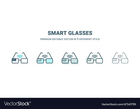 Smart Glasses Icon In 5 Different Style Outline Vector Image