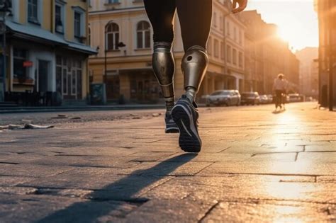 Atleta Con Discapacidad Física Corriendo Con Prótesis De Piernas Ia