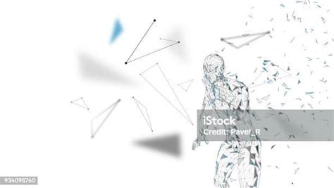개념적 추상 남자 사람에 게 고 함입니다 흰색 바탕에 입자 삼각형 점 라인 연결 인공 지능 개념입니다 첨단 기술 벡터 디지털 배경입니다 3d 렌더링 벡터 일러스트 레이 션