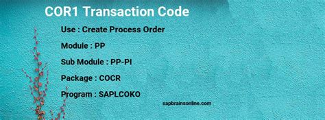 COR SAP Tcode For Create Process Order
