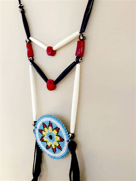 Beaded Medallion Necklace Native American Sage Blessed Buffalo
