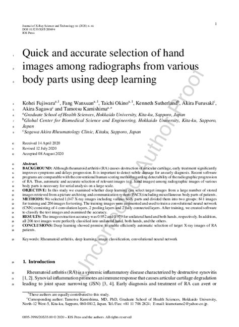 Pdf Quick And Accurate Selection Of Hand Images Among Radiographs