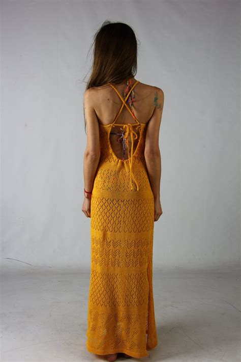 Crochet Dress Crochet Maxi Dress Maxi Dress Crochet Yellow Lacy