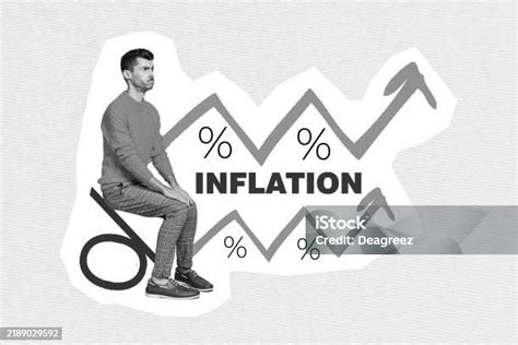 크리 에이 티브 3d 사진 콜라주 아트 워크 그래픽 그림 남자 앉아있는 백분율 보고 인플레이션 그래프 고립 된 드로잉 배경 35 39세에 대한 스톡 사진 및 기타 이미지
