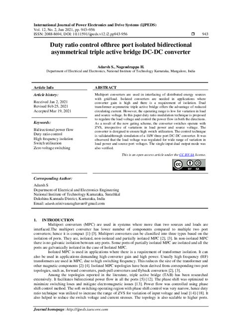 Pdf Duty Ratio Control Ofthree Port Isolated Bidirectional Asymmetrical Triple Active Bridge