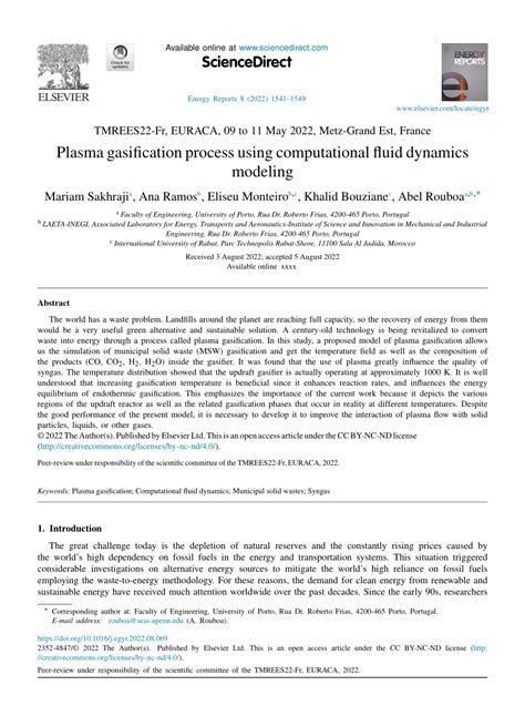 pdf plasma gasification process using computational fluid dynamics
