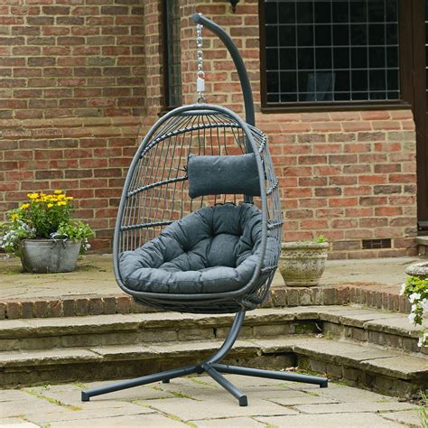 Holly Single Folding Hanging Egg Chair Cocoon In Grey £229