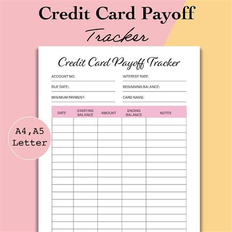Credit Card Payoff Tracker PDF Credit Card Payment Credit Card
