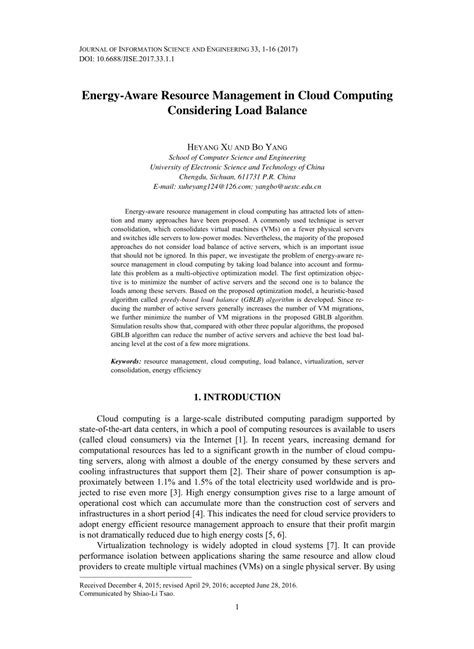 PDF Energy Aware Resource Management In Cloud Computing Considering Load Balance