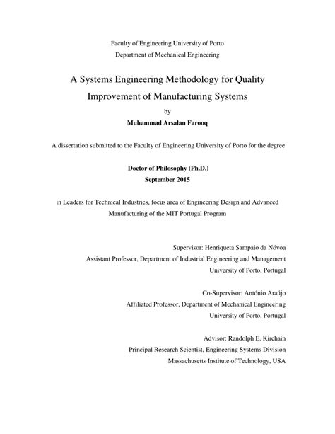 Pdf A Systems Engineering Methodology For Quality Improvement Of
