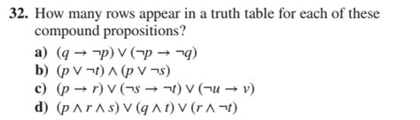 solved 32 how many rows appear in a truth table for each of