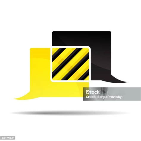 벡터 채팅 거품 노란색과 검은색 색상 노란색과 검은색 줄무늬의 위험성에 대해 경고의 사각형 형태로 교차 0명에 대한 스톡 벡터 아트 및 기타 이미지 Istock