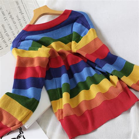 Rainbow Knitted Cardigan Multicolor · Megoosta Fashion · Free