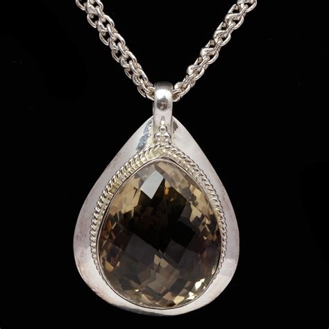 Sterling Silver Citrine Pendant Necklace Ebth