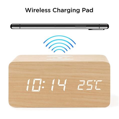 Wooden Electric Alarm Clock With Wireless Charging Pad LED Etsy