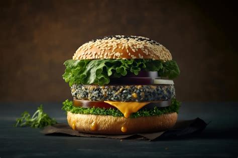 Premium Ai Image A Closeup Shot Of A Delicious Vegan Burger With Copy