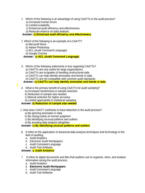 multiple choices questions pdf analytics audit