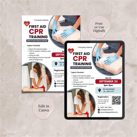 Cpr Flyer Template Canva First Aid Training Flyer Cpr Training Poster