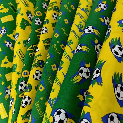 Tecido Tricoline 100 Algodão 25cm x 1 50m Estampas Brasil copa Do Mundo Artesanato