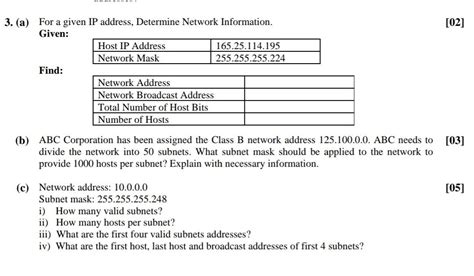 Solved A For A Given IP Address Determine Network Chegg