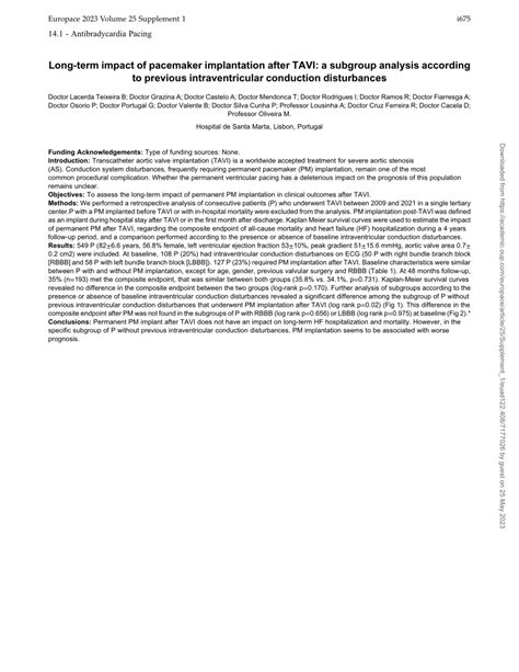 Pdf Long Term Impact Of Pacemaker Implantation After Tavi A Subgroup