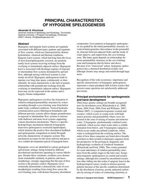 Pdf Principal Characteristics Of Hypogene Speleogenesis
