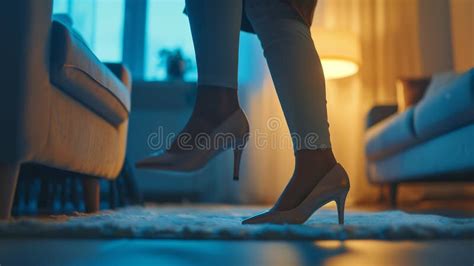 Generative Ai Businesswoman Taking Off High Heels Shoes After Work At