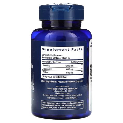 Life Extension Branched Chain Amino Acids Free Form 90 Capsules