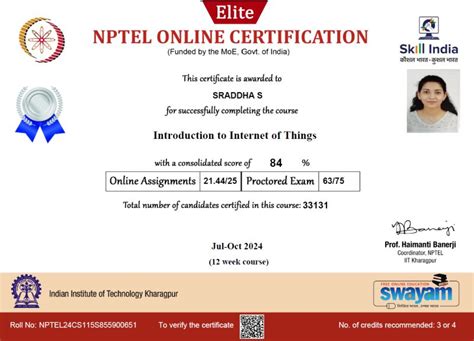 Sraddha S On Linkedin Earned The Elite Silver Badge In The Nptel Course On Internet Of Things