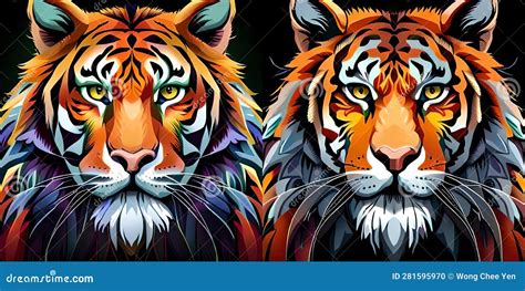 spot the difference tiger portrait colored royalty free stock image 281595970