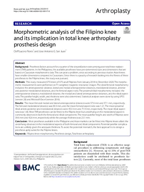 Pdf Morphometric Analysis Of The Filipino Knee And Its Implication In