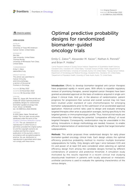 PDF Optimal Predictive Probability Designs For Randomized Biomarker