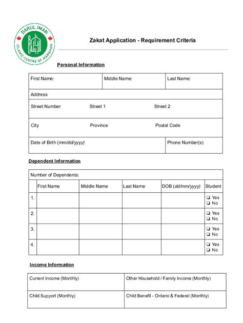 Fillable Online Zakat Application Requirement Criteria Fax Email