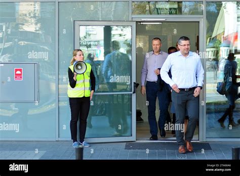 Warsaw Poland 15 October 2018 Evacuation Of An Office Building