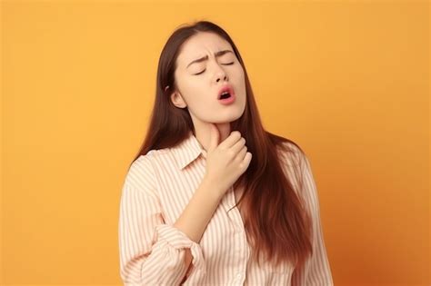 Premium Ai Image Young Woman Coughing And Holding Her Neck Sick Lady With Sore Throat Posing