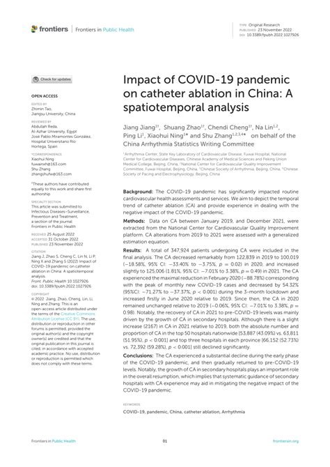 Pdf Impact Of Covid 19 Pandemic On Catheter Ablation In China A