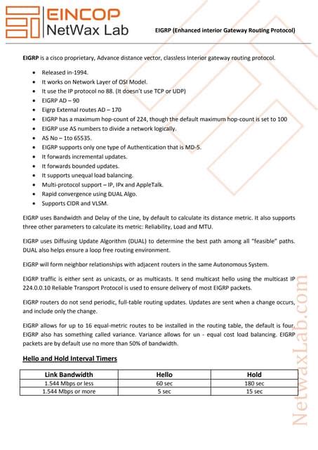 Eigrp Enhanced Interior Gateway Routing Protocol Pptx Computer Networking Computing