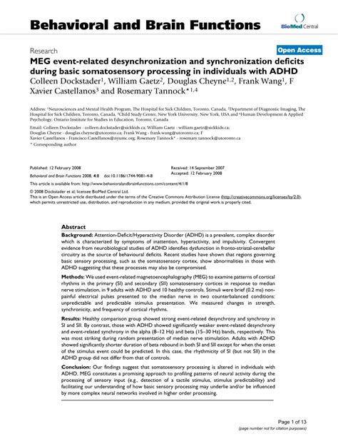 Pdf Meg Event Related Desynchronization And Synchronization Deficits
