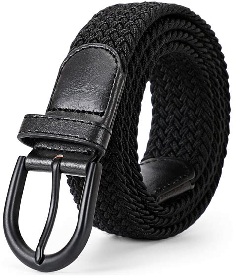 Jasgood Stretch Men Belts Nylon Braided Elastic Black Belts For Men