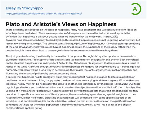 Plato And Aristotles Views On Happiness Essay Example