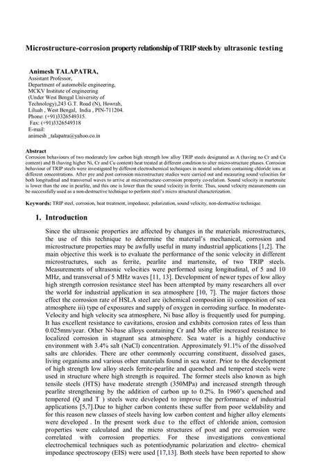 Microstructure Corrosion Property Relationship Of Trip Steels
