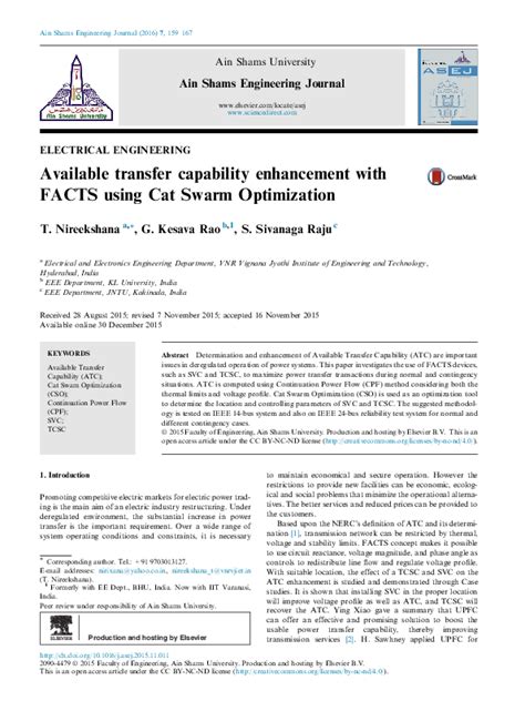 Pdf Available Transfer Capability Enhancement With Facts Using Cat Swarm Optimization