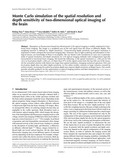 pdf monte carlo simulation of the spatial resolution and depth