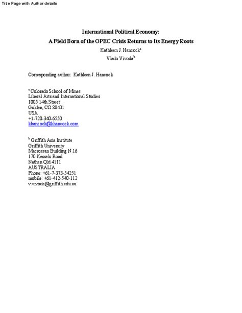 Pdf International Political Economy A Field Born Of The Opec Crisis