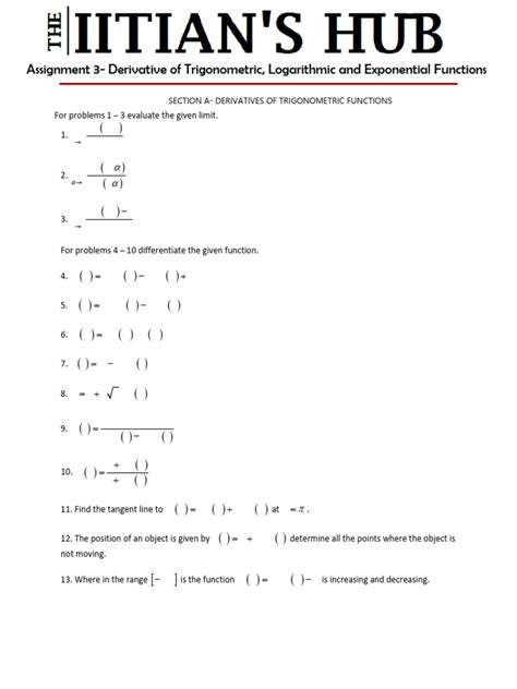 Assignment3 Derivative Of Trigonometric Logarithmic And Exponential