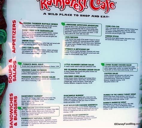 The Rainforest The Rainforest Cafe Menu