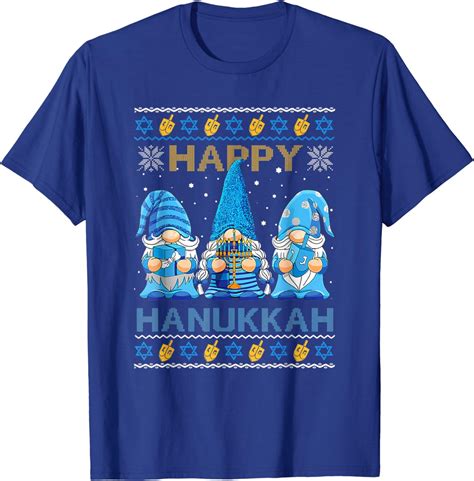 Happy Hanukkah Ugly Christmas Gnome Gnomies Menorah Dreidel T Shirt