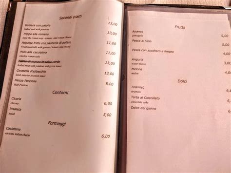 Menu At Trattoria Lilli Restaurant Rome